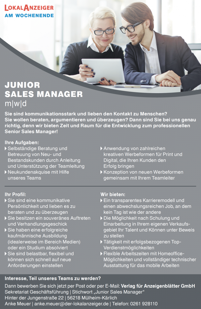 Junior Sales Manager – AM WOCHENENDE